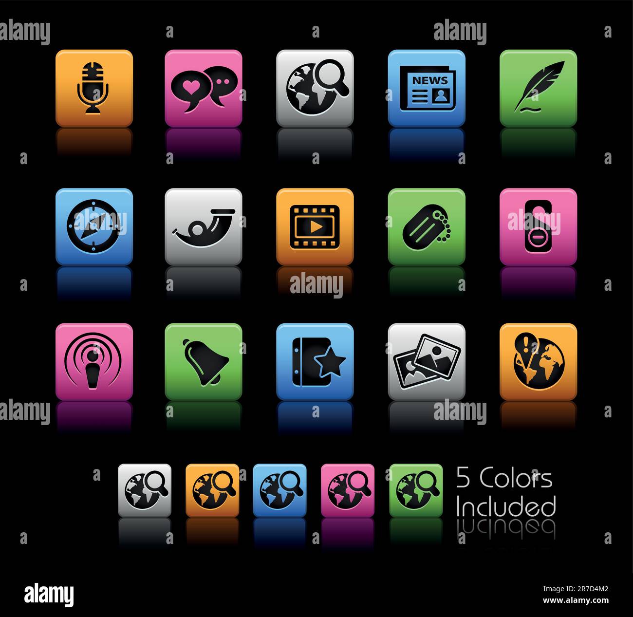 The vector file includes 5 color versions for each icon in different ...