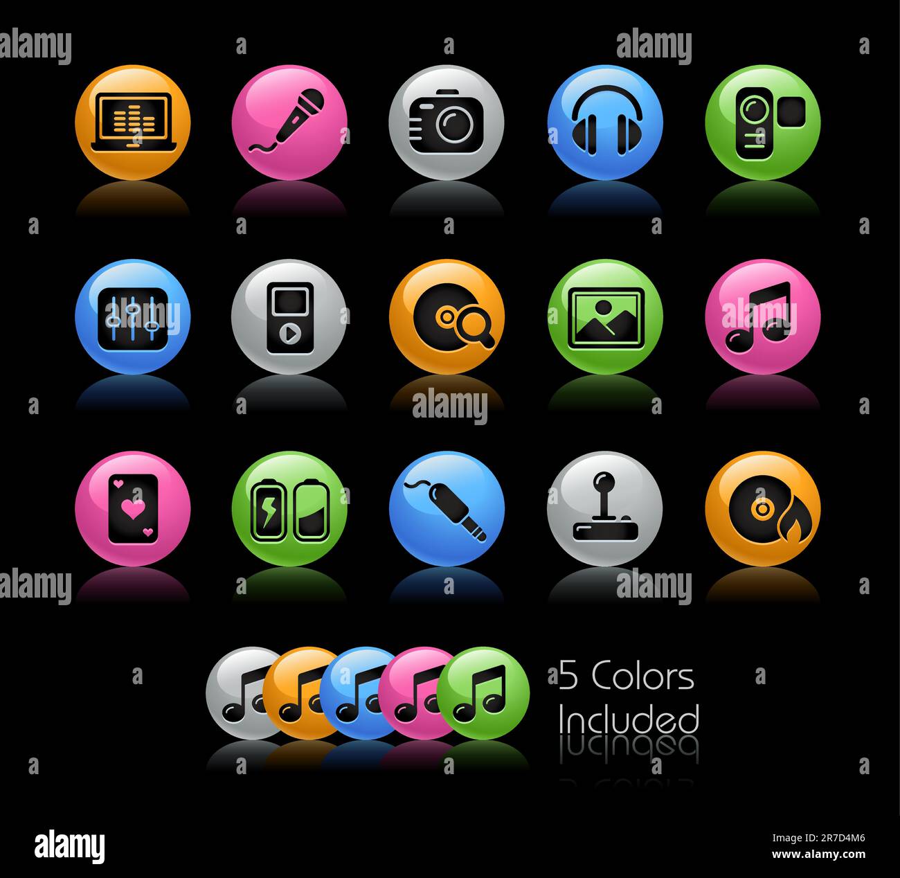 The vector file includes 5 color versions for each icon in different ...