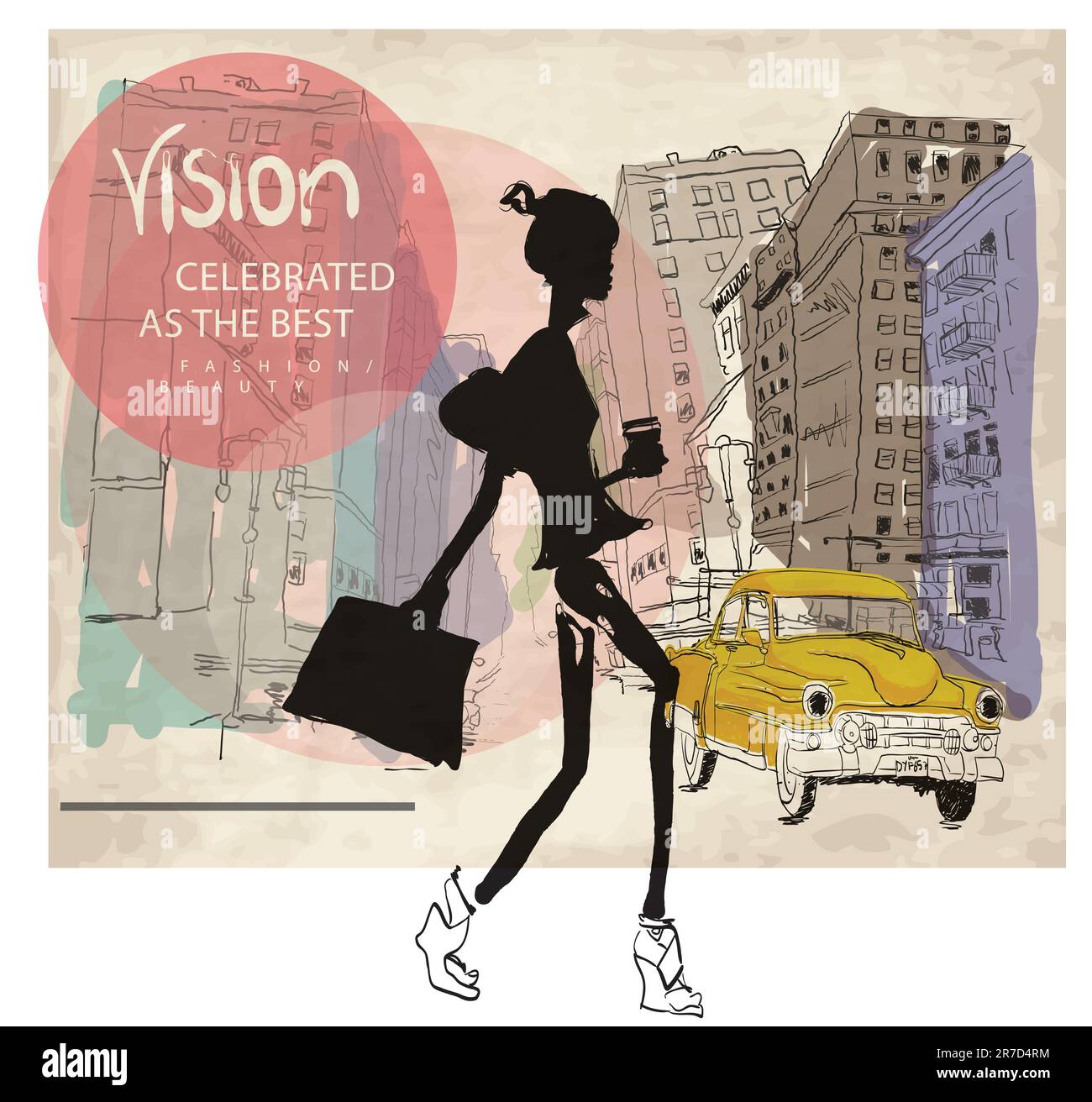 girl shopping taxi car with background illustration sketch drawing ...