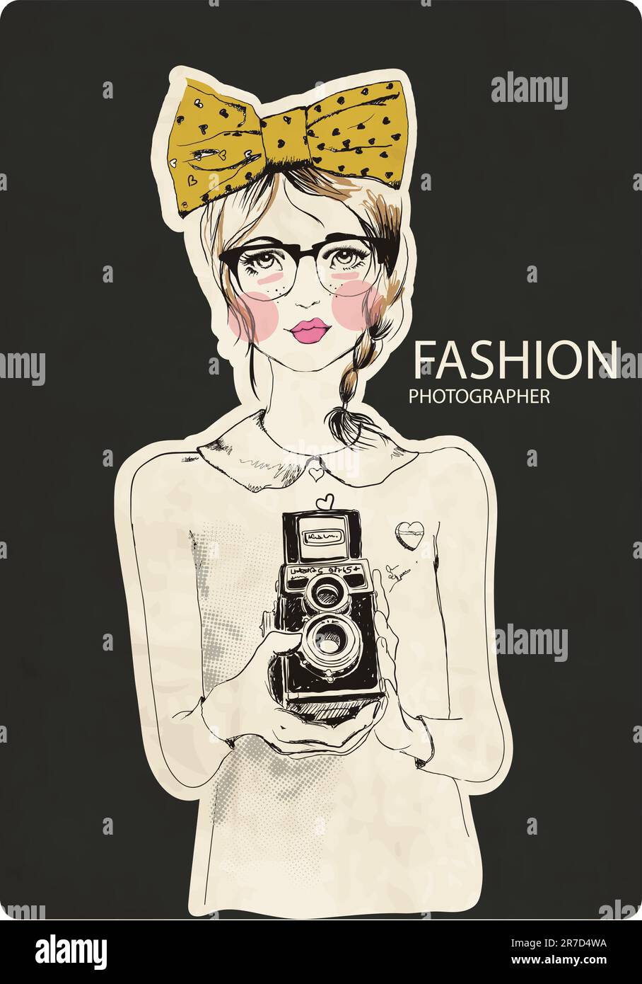 fashion photographer girl with ribbon illustration sketch drawing ...