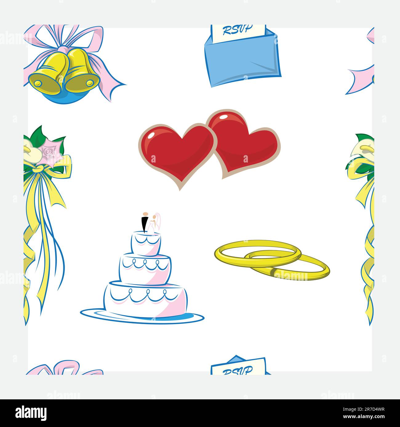 A repeat pattern of wedding items over a pure white background Stock ...