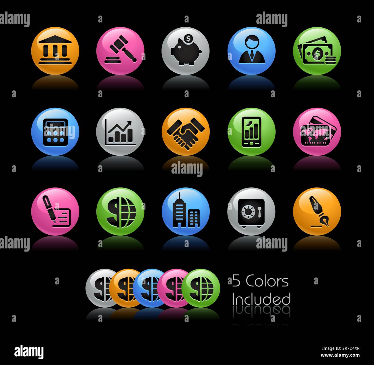 The vector file includes 5 color versions for each icon in different ...