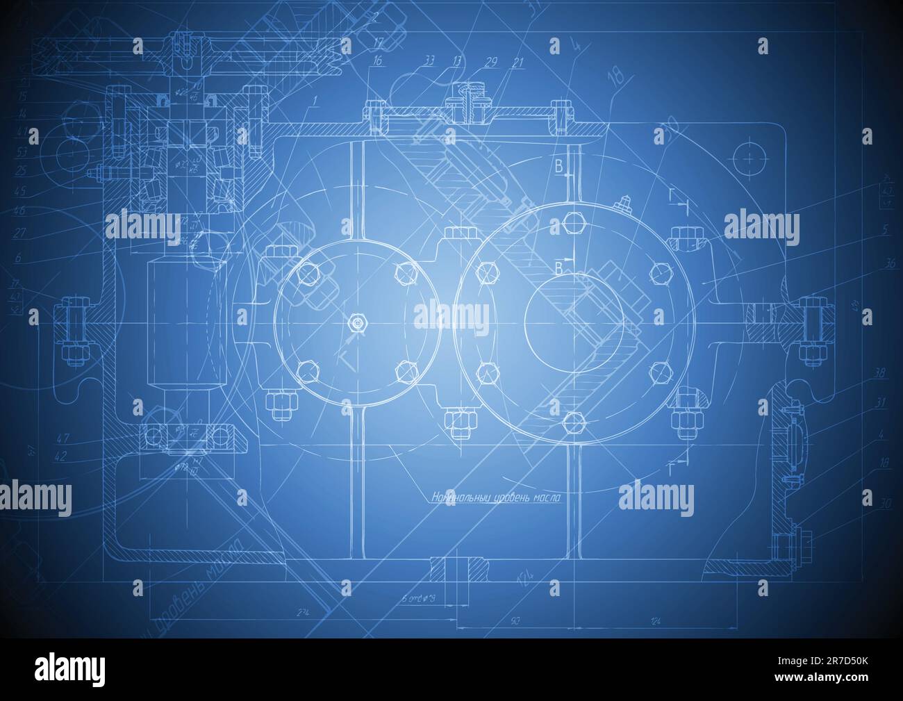 The engineering drawing of a reducer on blue background. Eps 10 vector ...
