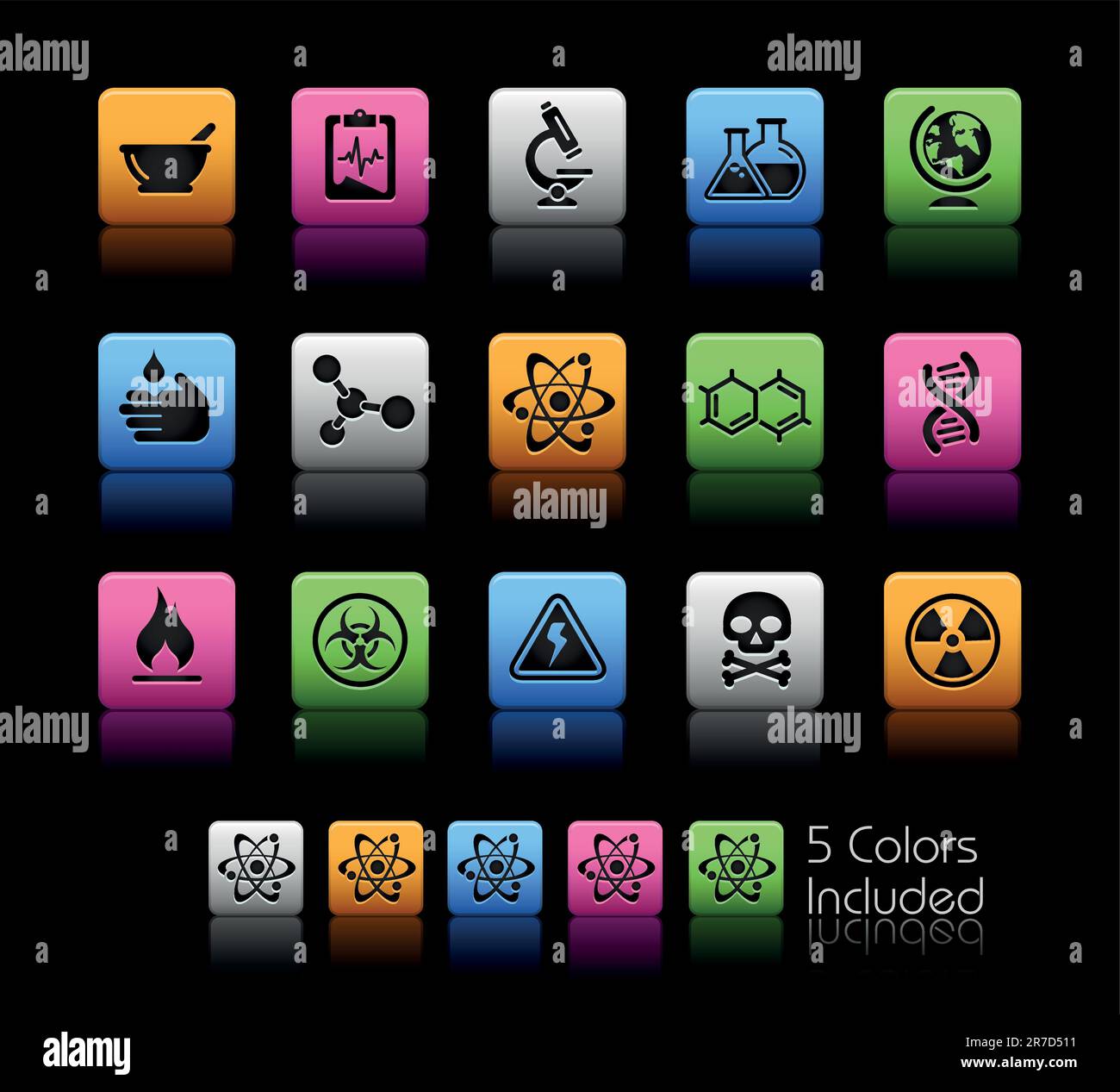 The vector file includes 5 color versions for each icon in different ...