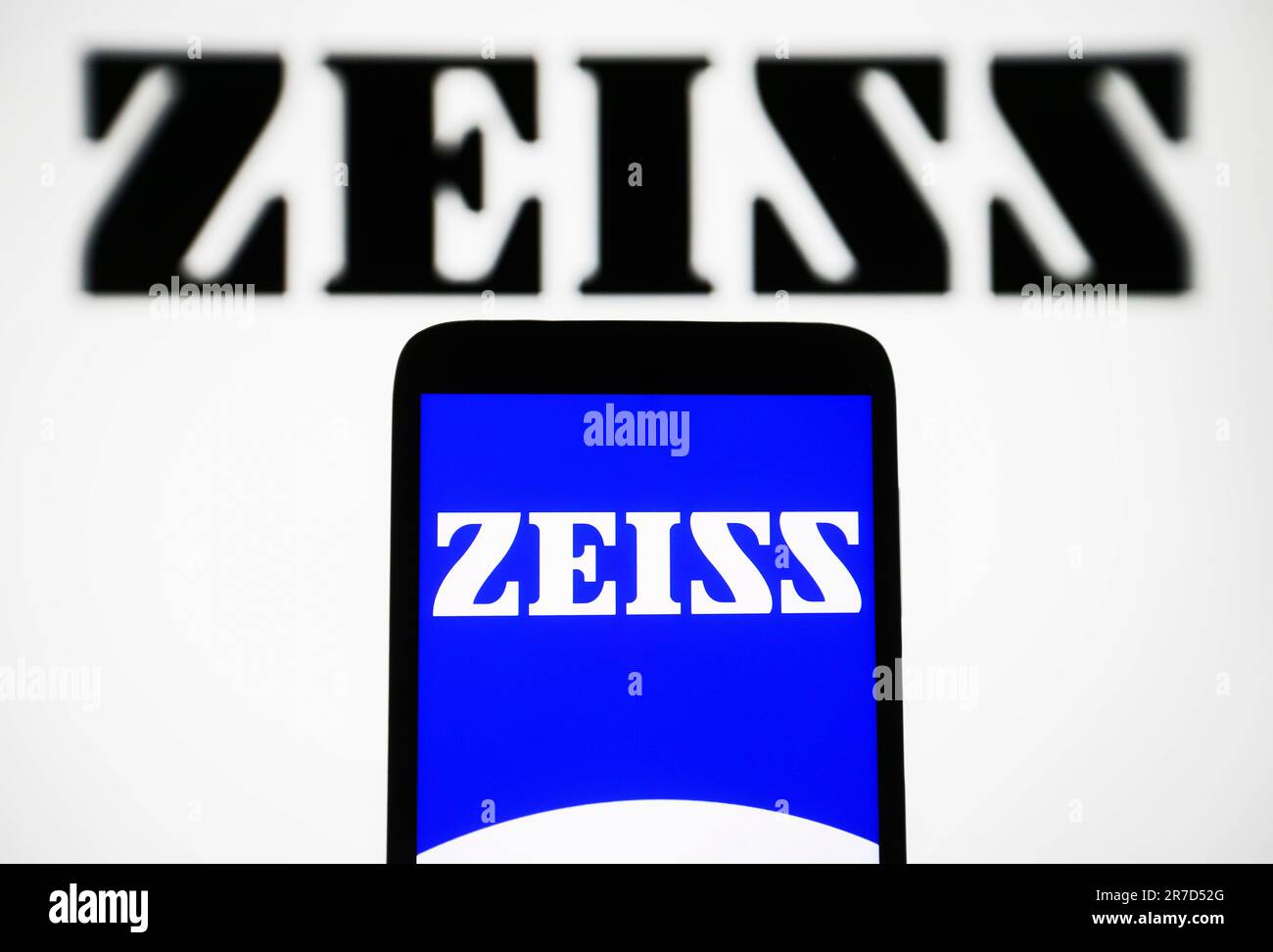 Ukraine. 14th June, 2023. In this photo illustration, Carl Zeiss AG logo is seen on a smartphone ...