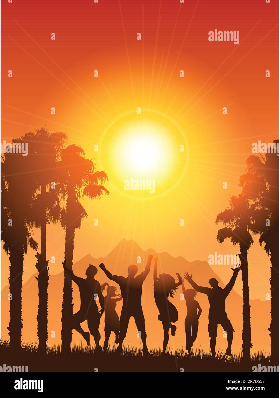 Silhouettes of people dancing on a summery background Stock Vector ...