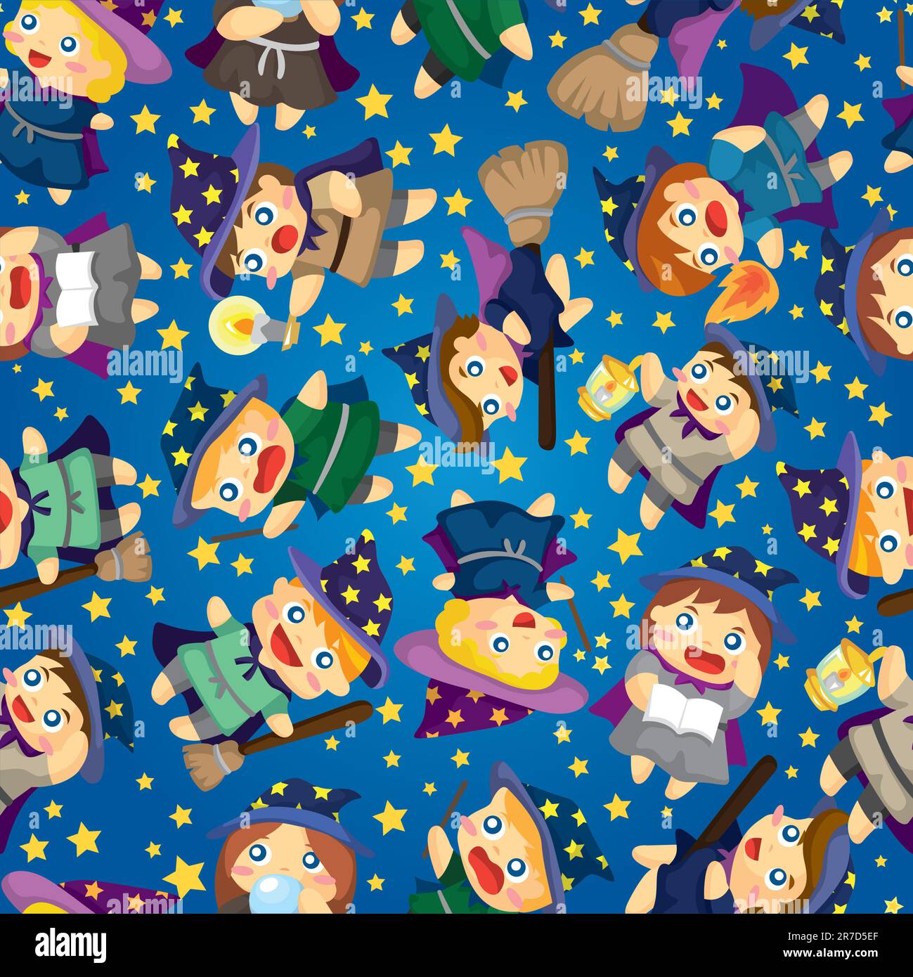 cartoon Wizard and Witch magic seamless pattern Stock Vector Image ...