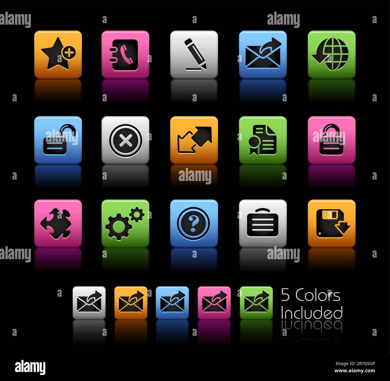 The vector file includes 5 color versions for each icon in different ...