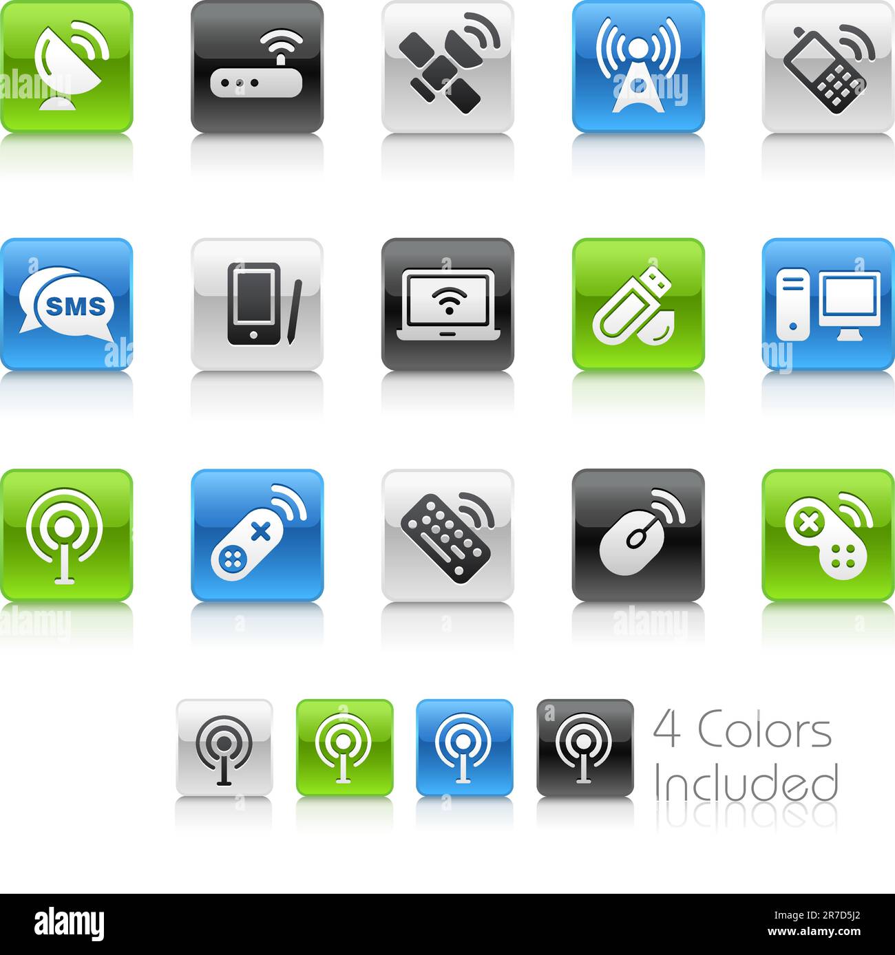 The vector file includes 4 color versions for each icon in different ...