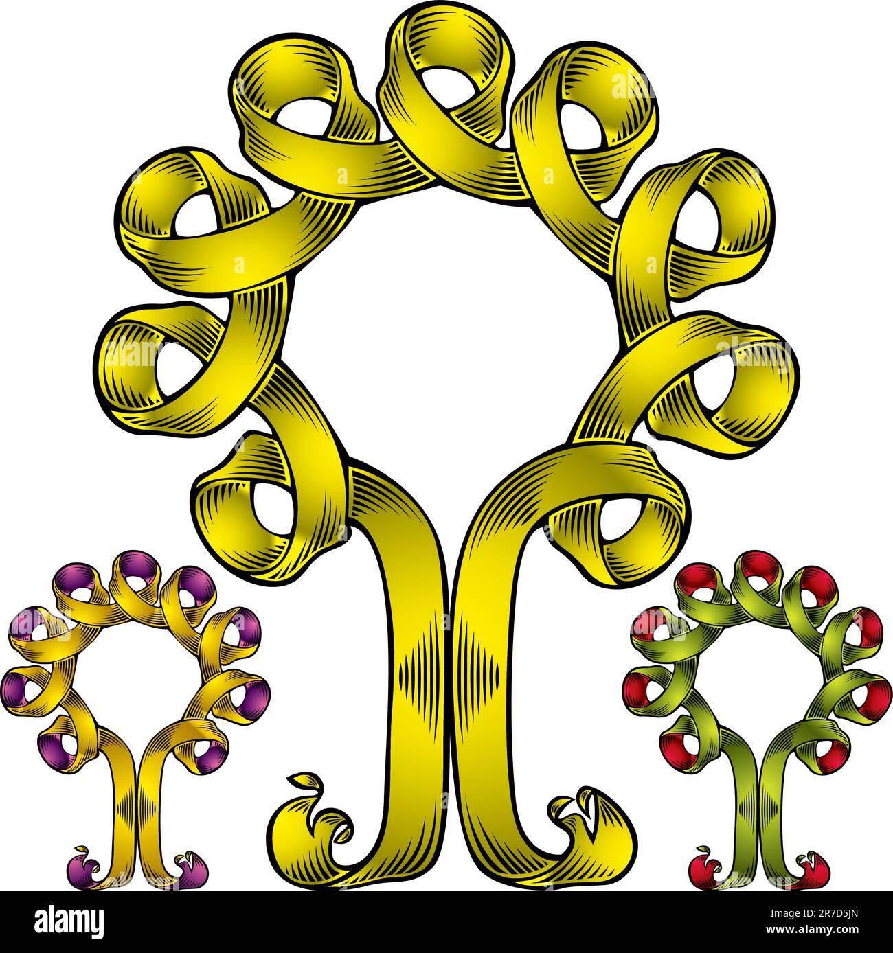 Tree symbol created of ribbon, set of color versions. Vector eco signs ...
