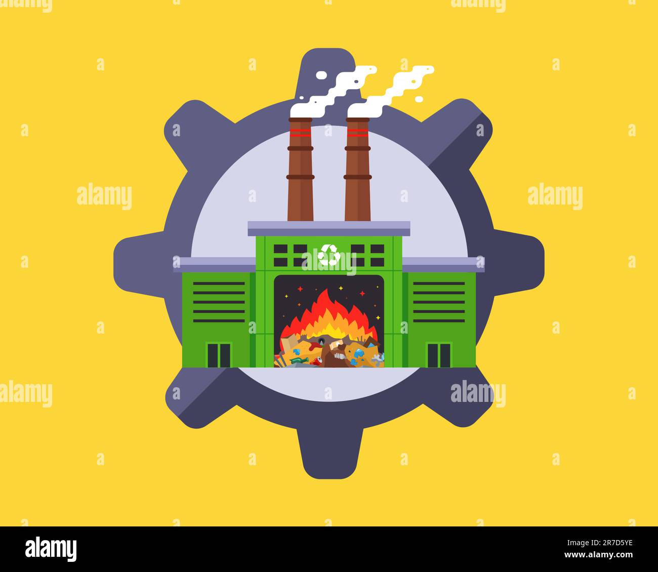 factory building inside the gears on a yellow background. flat vector ...