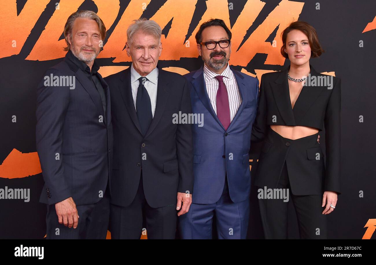 Mads Mikkelsen, from left, Harrison Ford, director James Mangold and ...