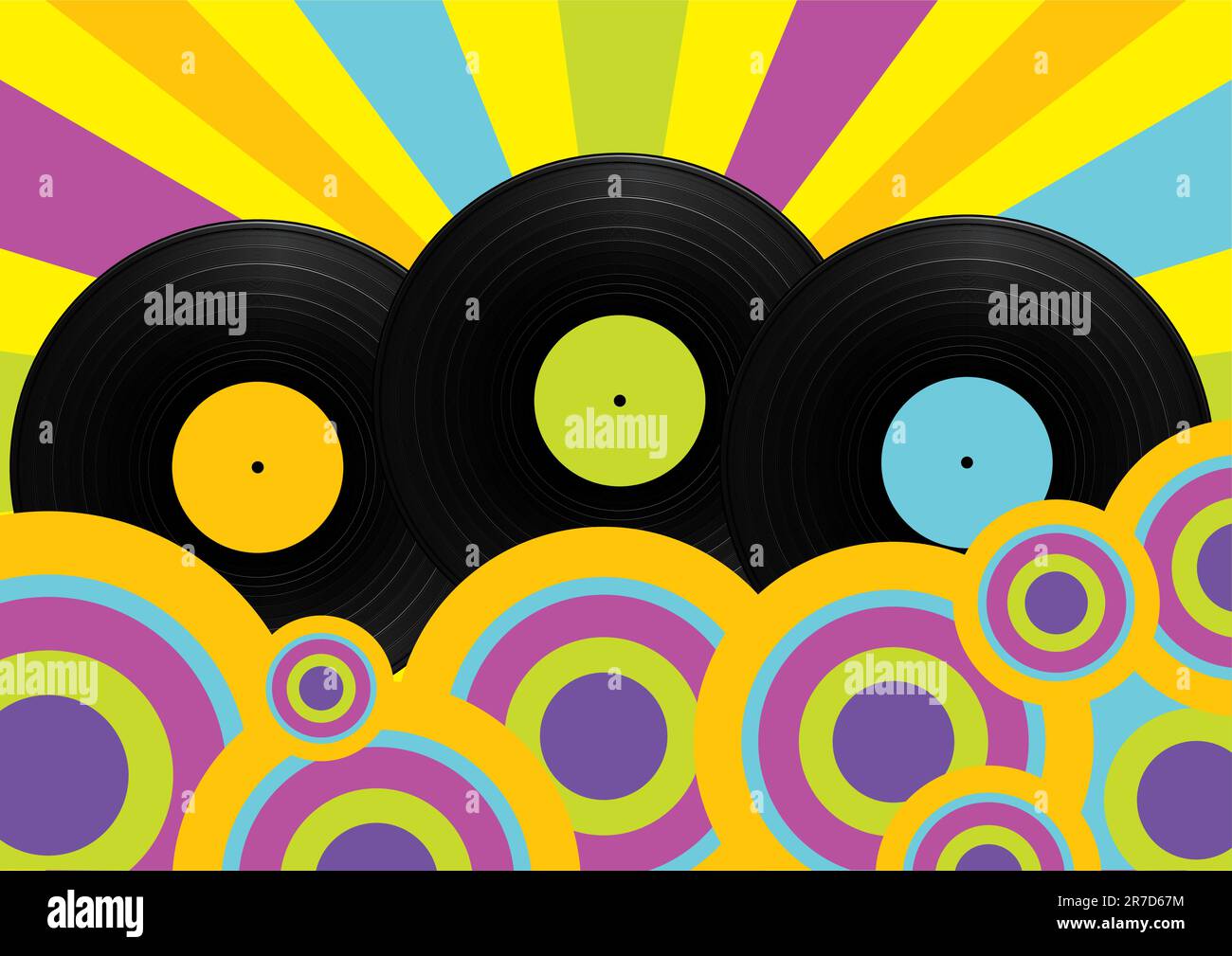 Retro Party Background - Vinyl Records on Multicolor Background Stock ...