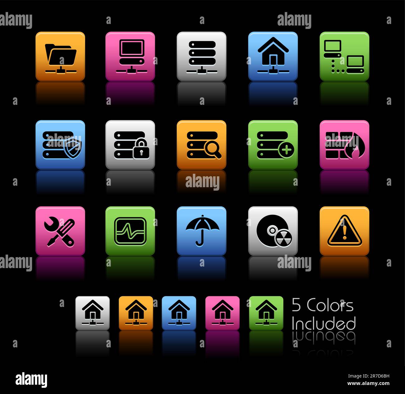 The vector file includes 5 color versions for each icon in different ...