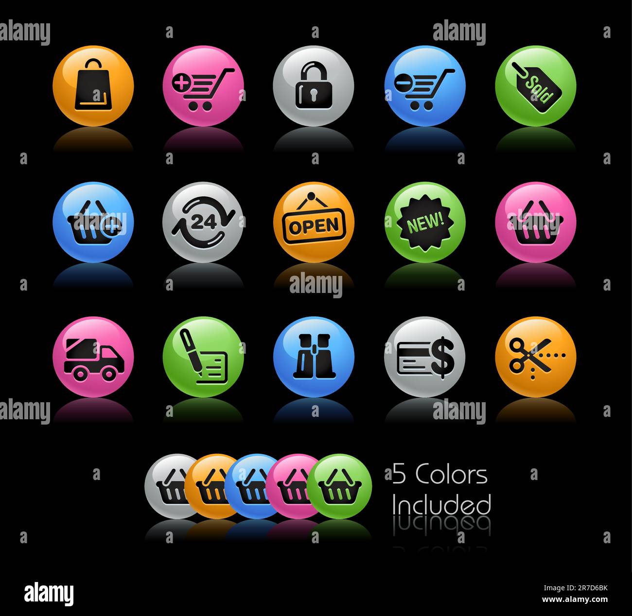 The vector file includes 5 color versions for each icon in different ...