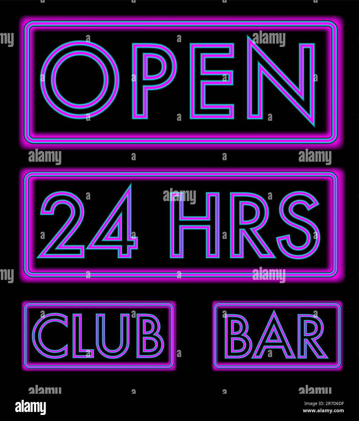 Set of Different Neon Signs on Black Background Stock Vector Image ...