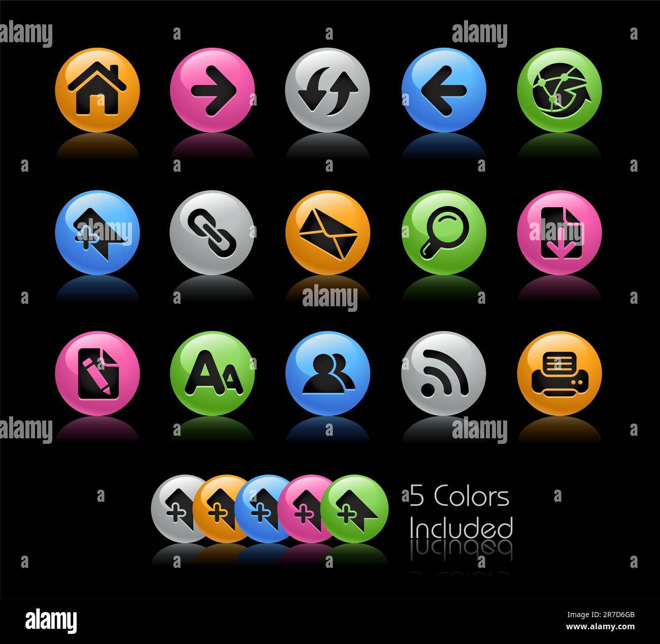 The vector file includes 5 color versions for each icon in different ...