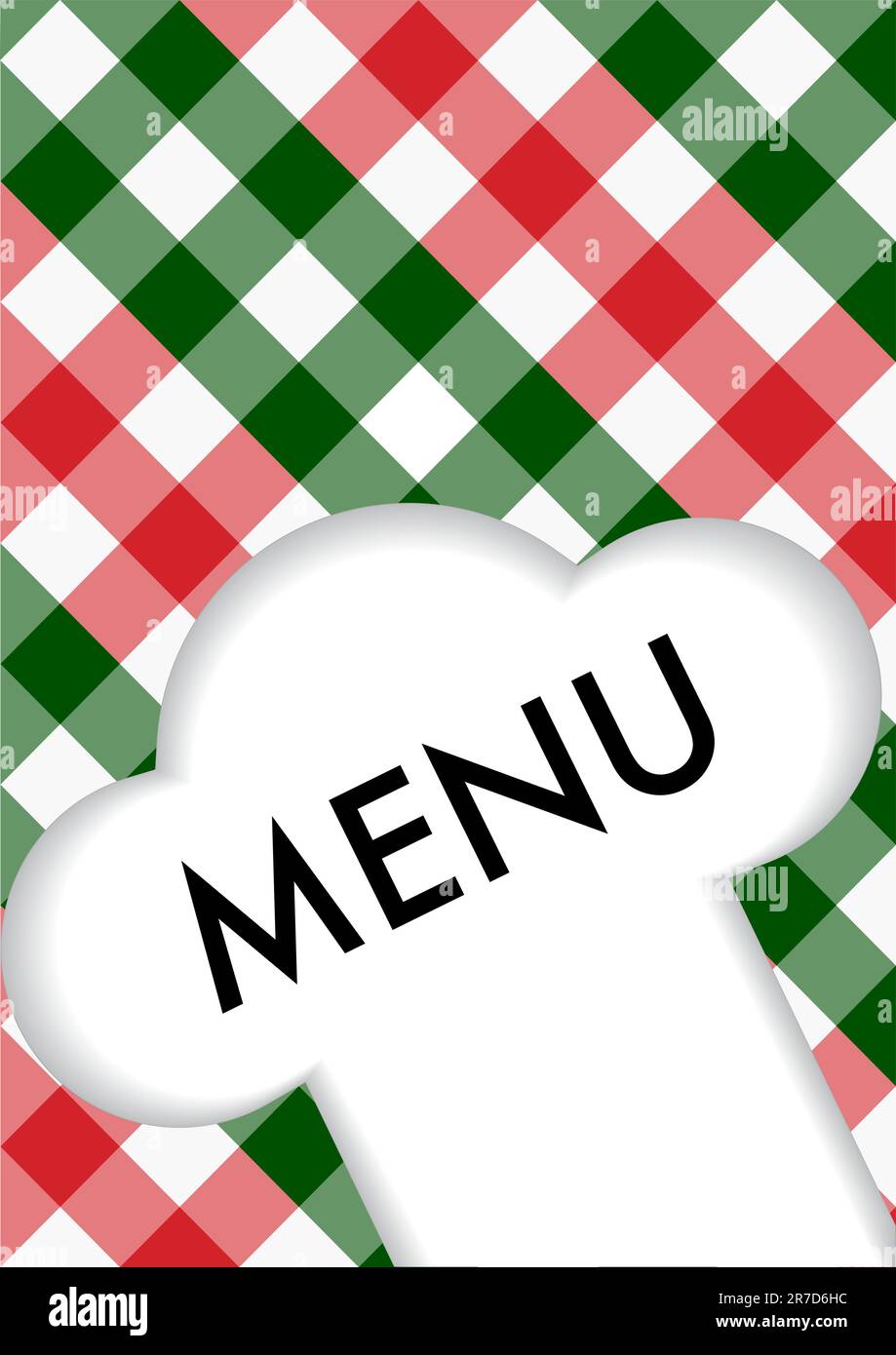Menu Sign and Chef's Hat Symbol on Red and Green Gingham Texture Stock ...