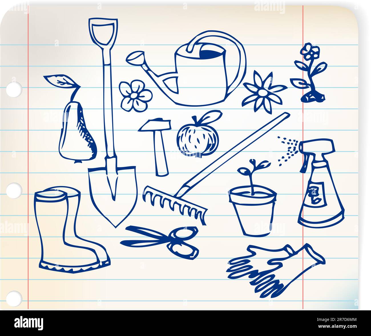 Garden doodle illustration collection - blue on linked paper Stock ...