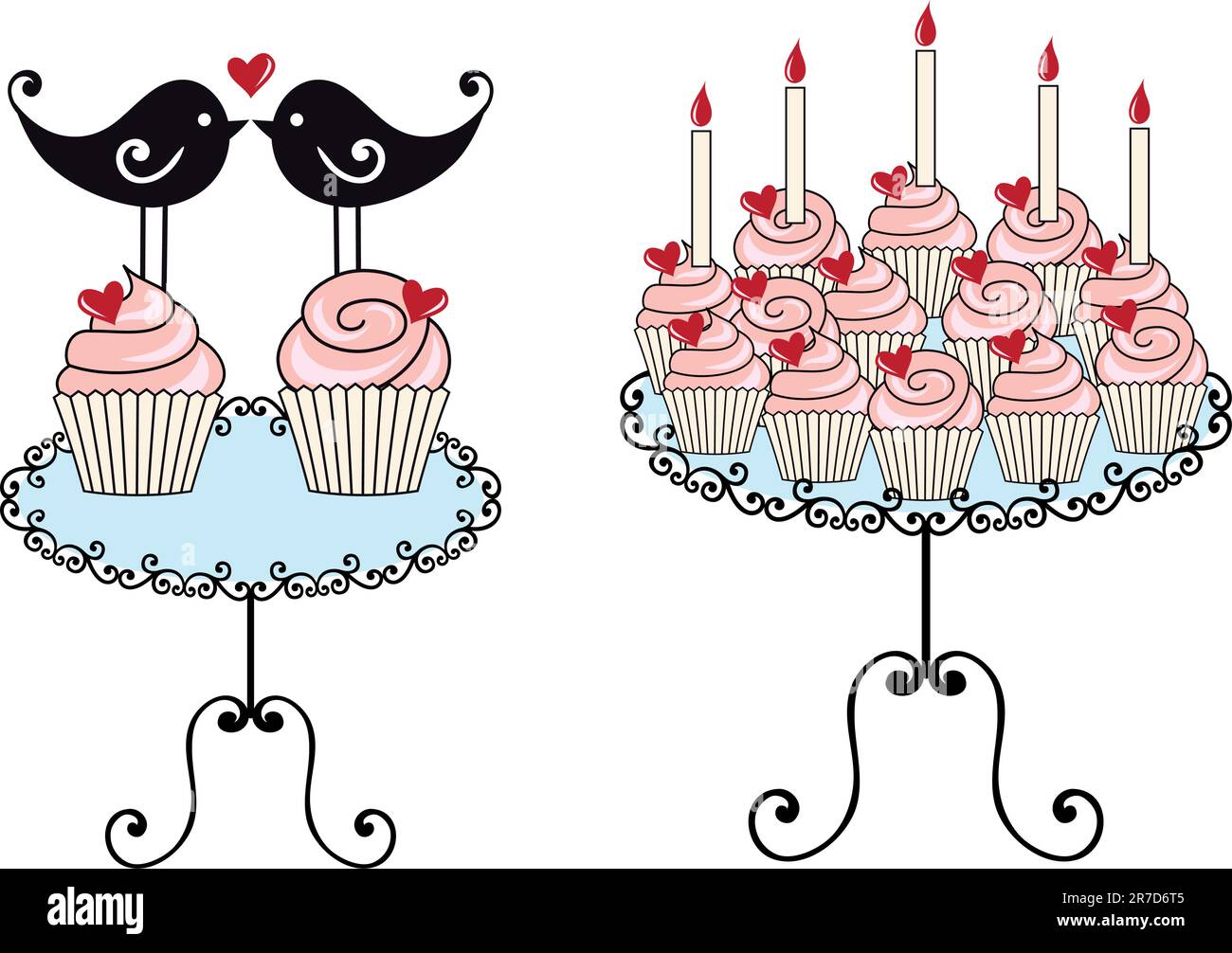 birthday cupcakes with hearts, vector illustration Stock Vector Image ...