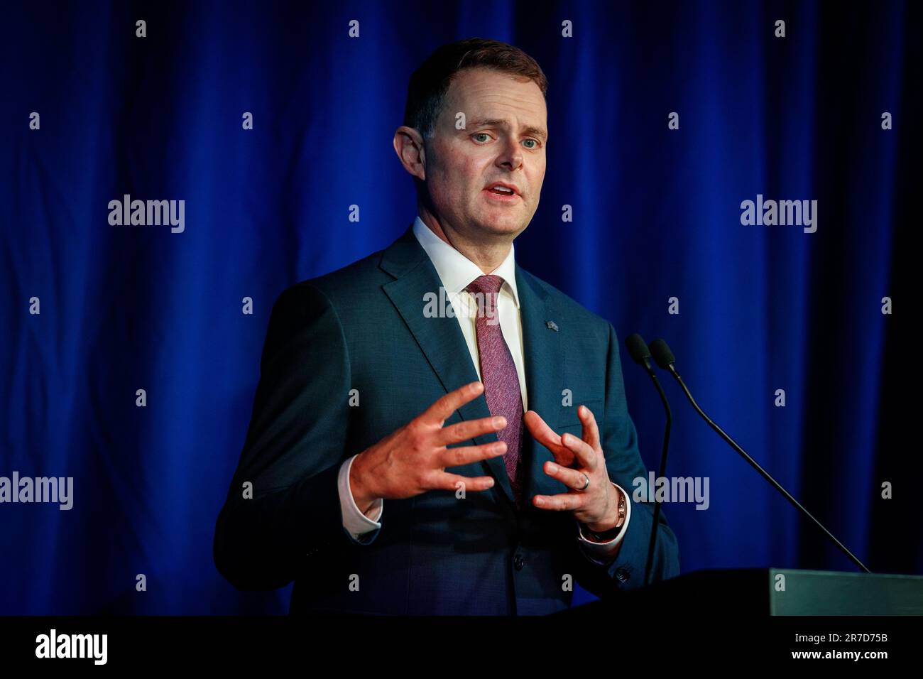 Adelaide, Australia. 15th June, 2023. South Australian Treasurer Stephen Mullighan speaks before ...