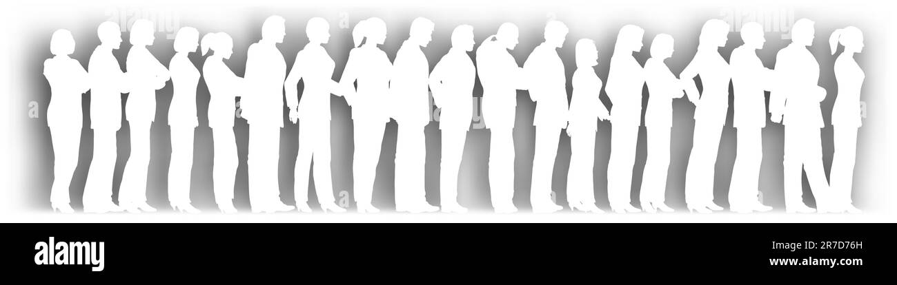 Editable vector cutout of people standing in a queue with background ...