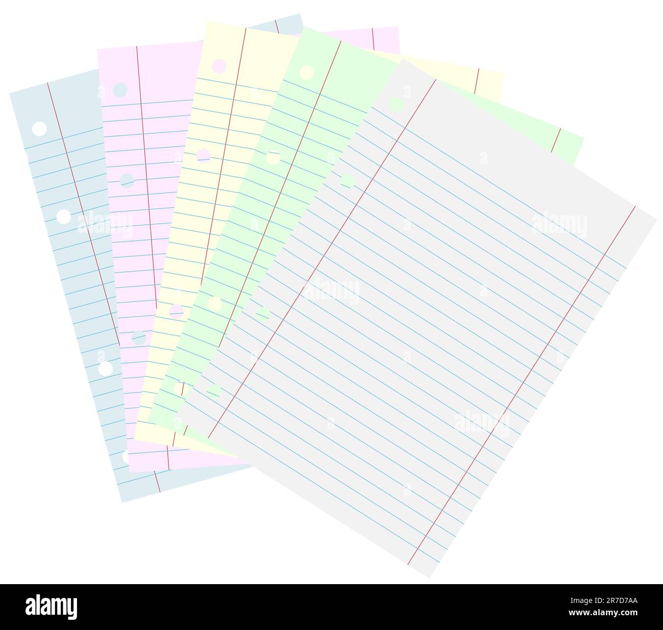 Blank School Lined Paper in Different Colors Isolated on White Stock ...