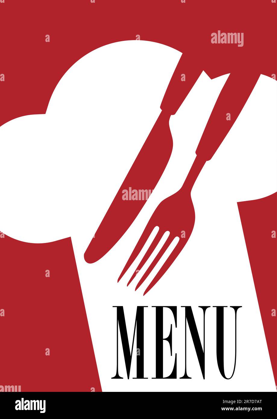 Menu Card Background - Cutlery, Chef's Hat and Menu Sign on Dark Red ...