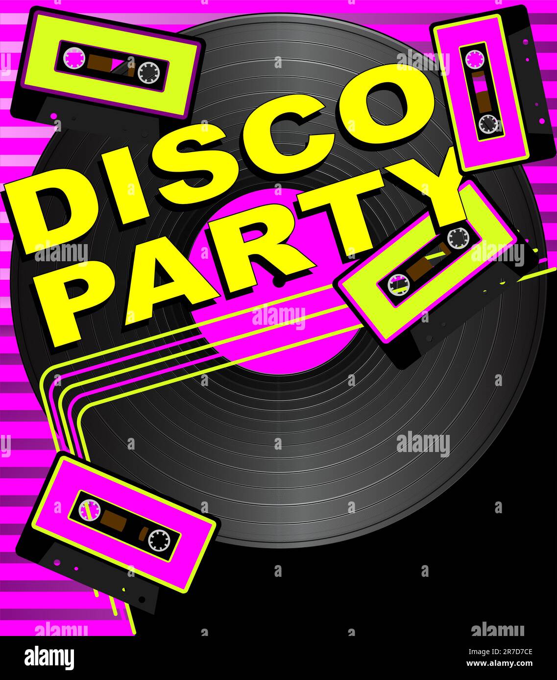 Retro Party Background - Vinyl Record, Audio Tapes and Disco Party Sign ...