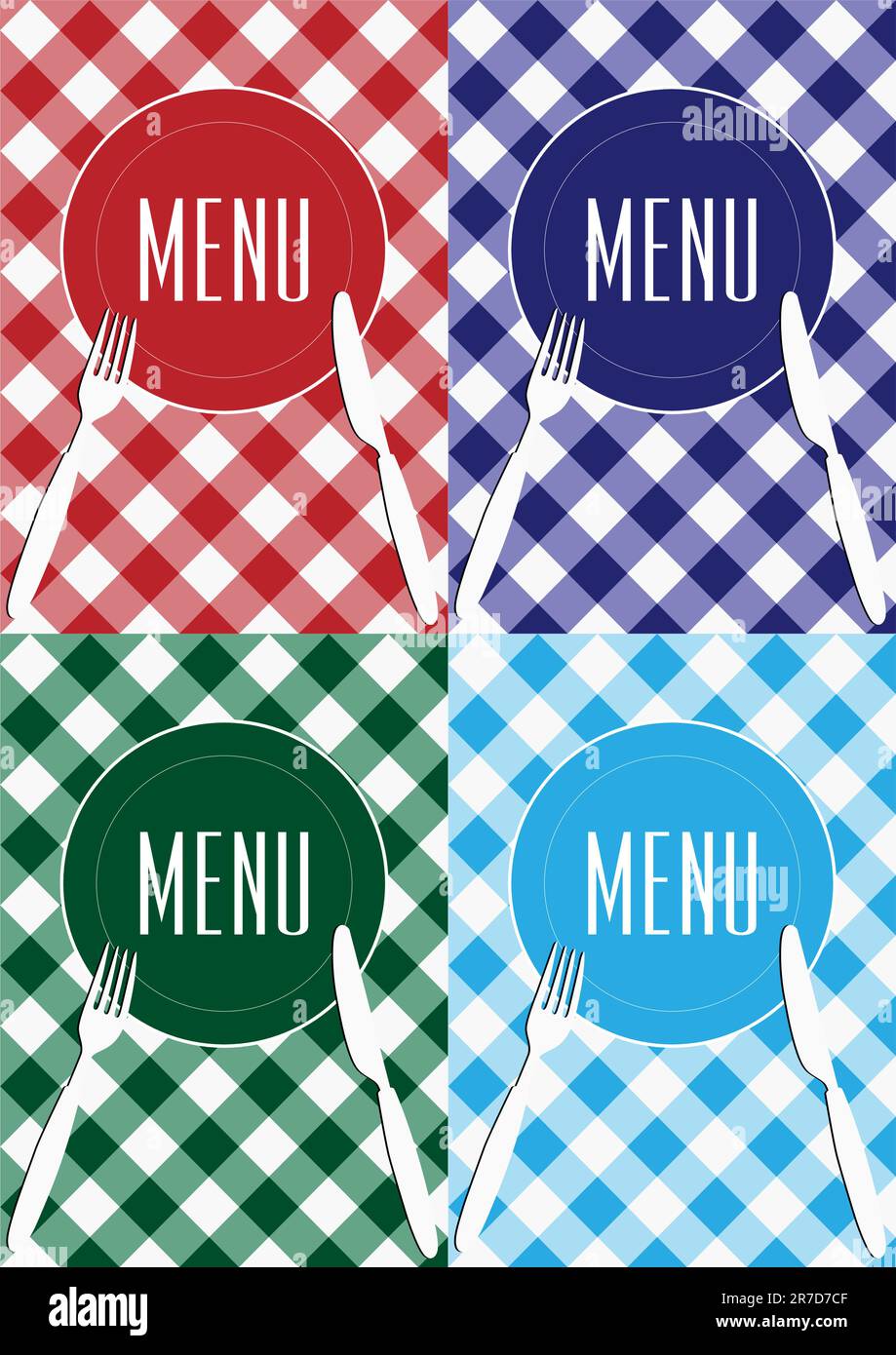Menu Card Background - Cutlery and Gingham Texture in Four Colors Stock ...