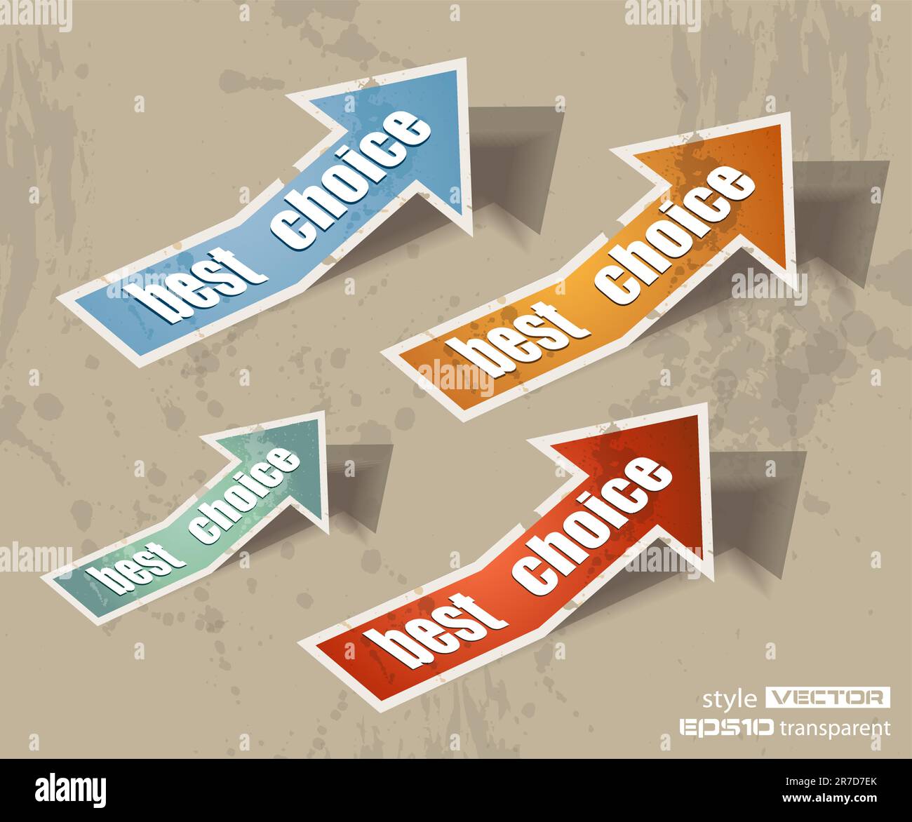 Distressed arrow "best choice" retro style bubbles sticker. Shadows are ...