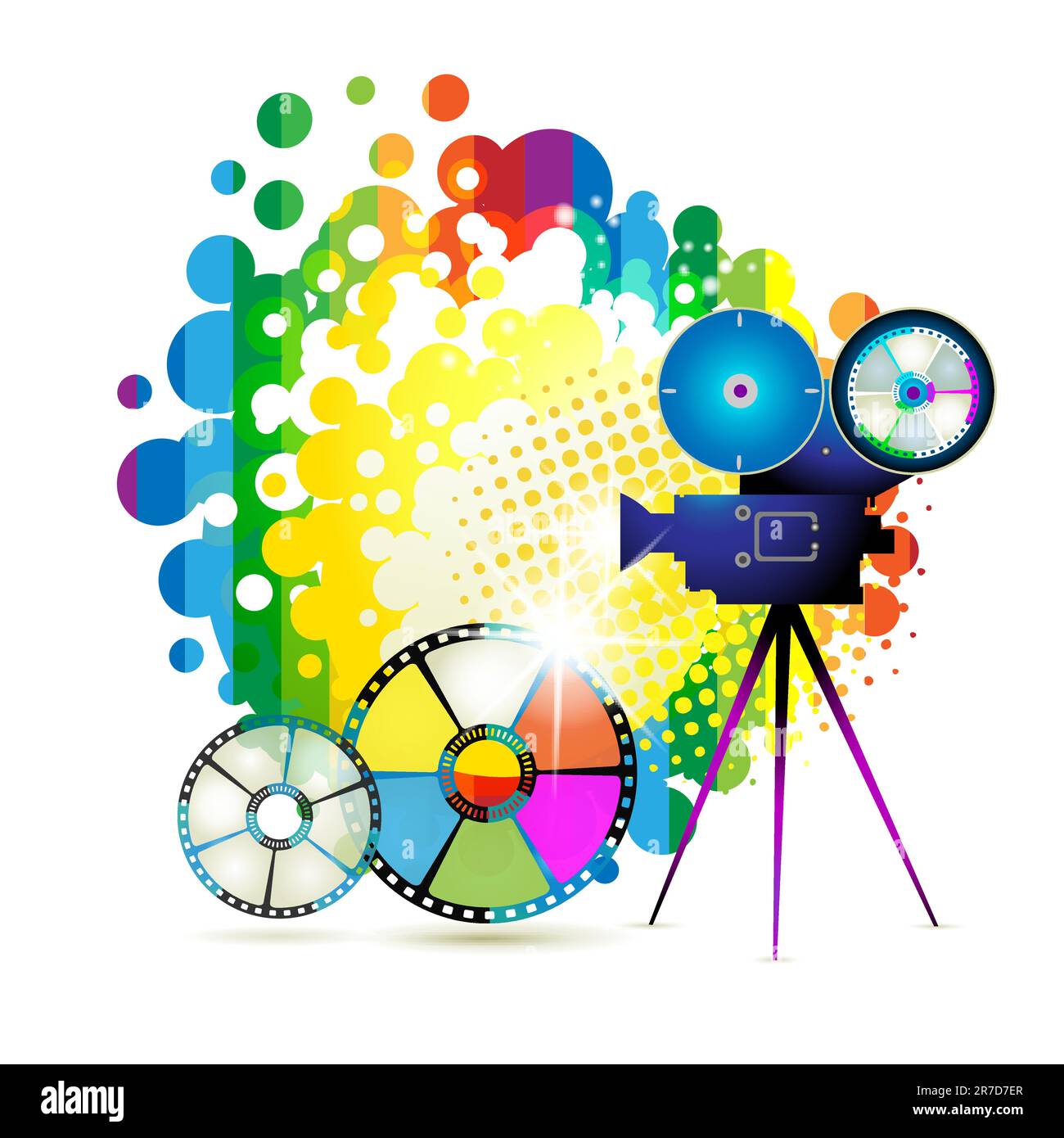 Circle film frames with camera over colorful background Stock Vector ...