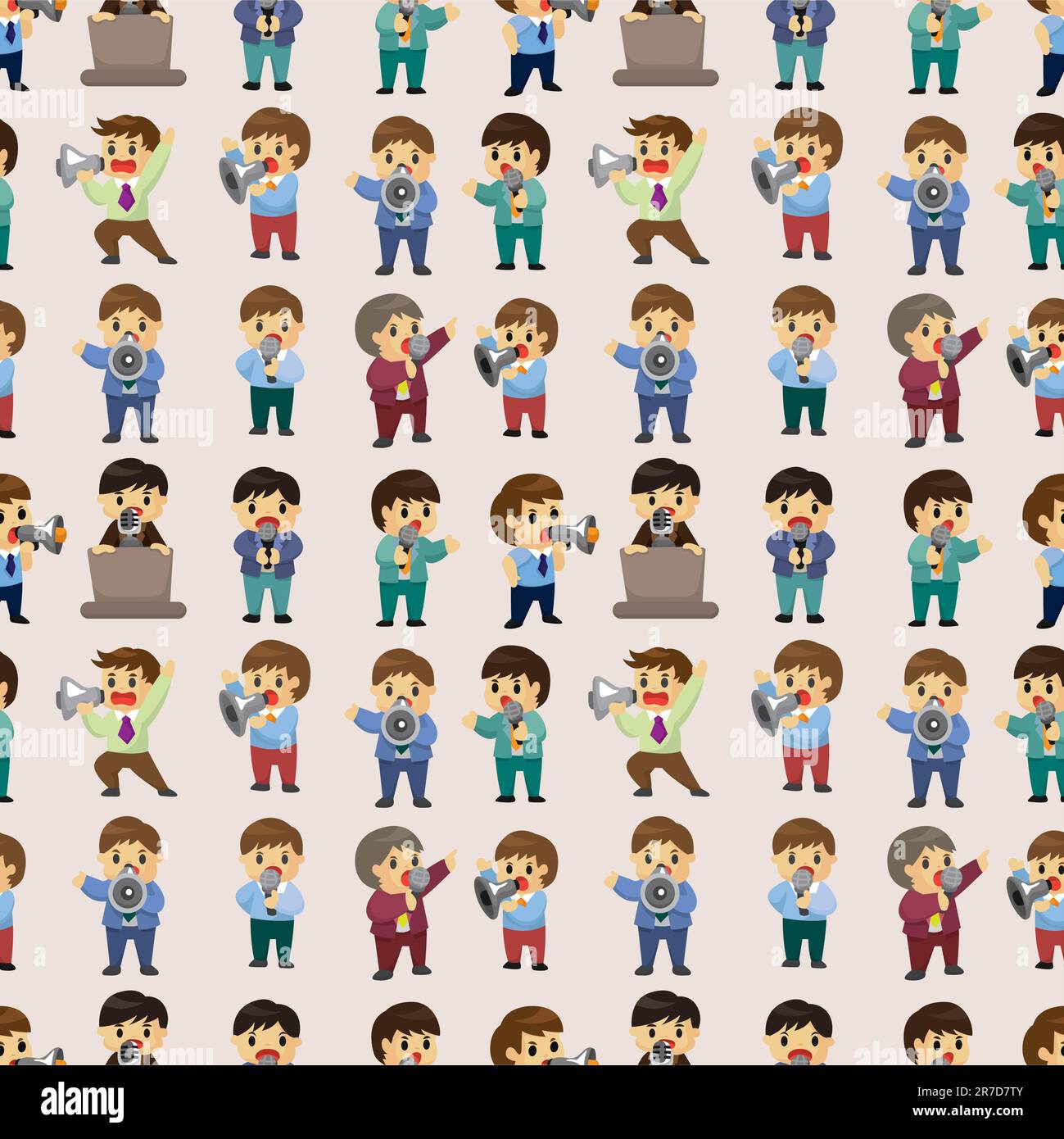 funny cartoon office worker talk with Microphone and speaker seamless pattern Stock Vector Image ...