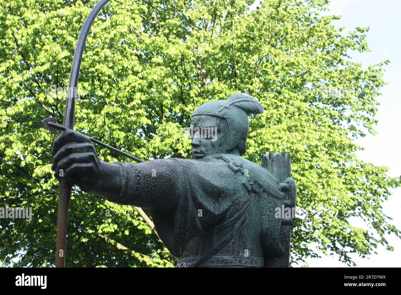 The statue of Robin Hood near the walls of the castle in Nottingham ...