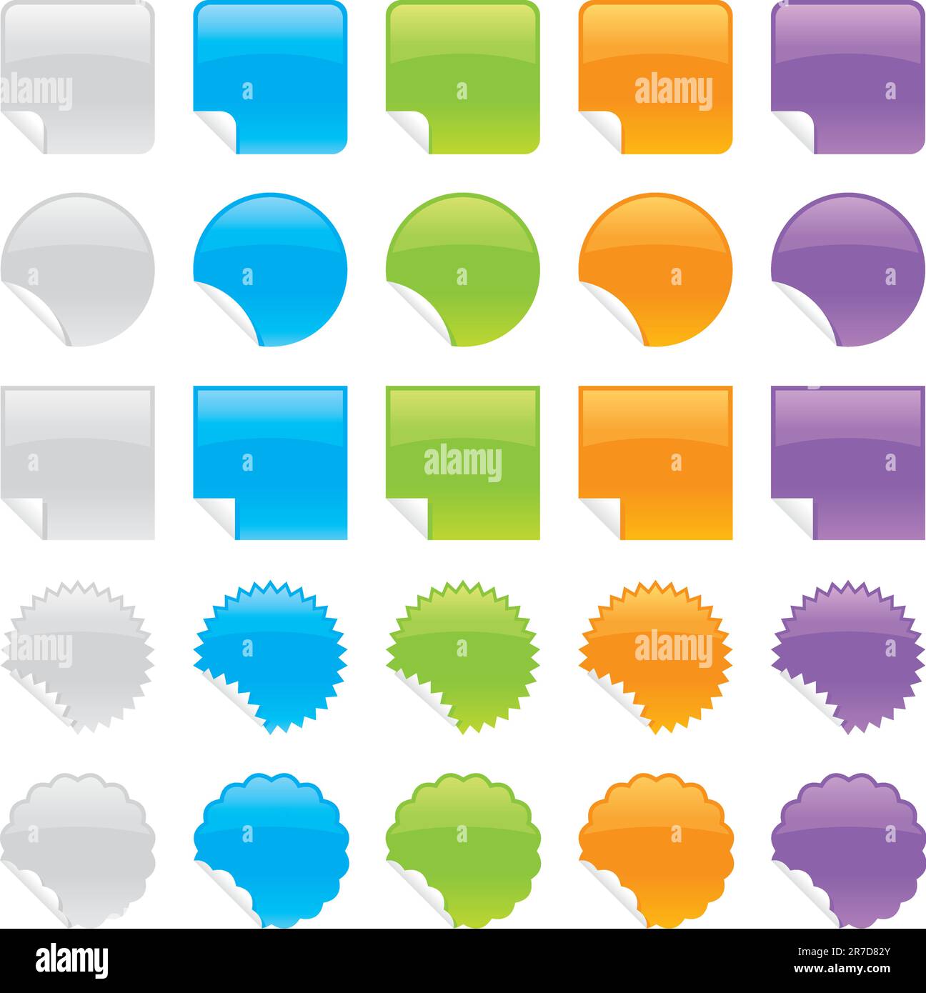 Set of shiny peeling stickers in various colors and shapes Stock Vector ...