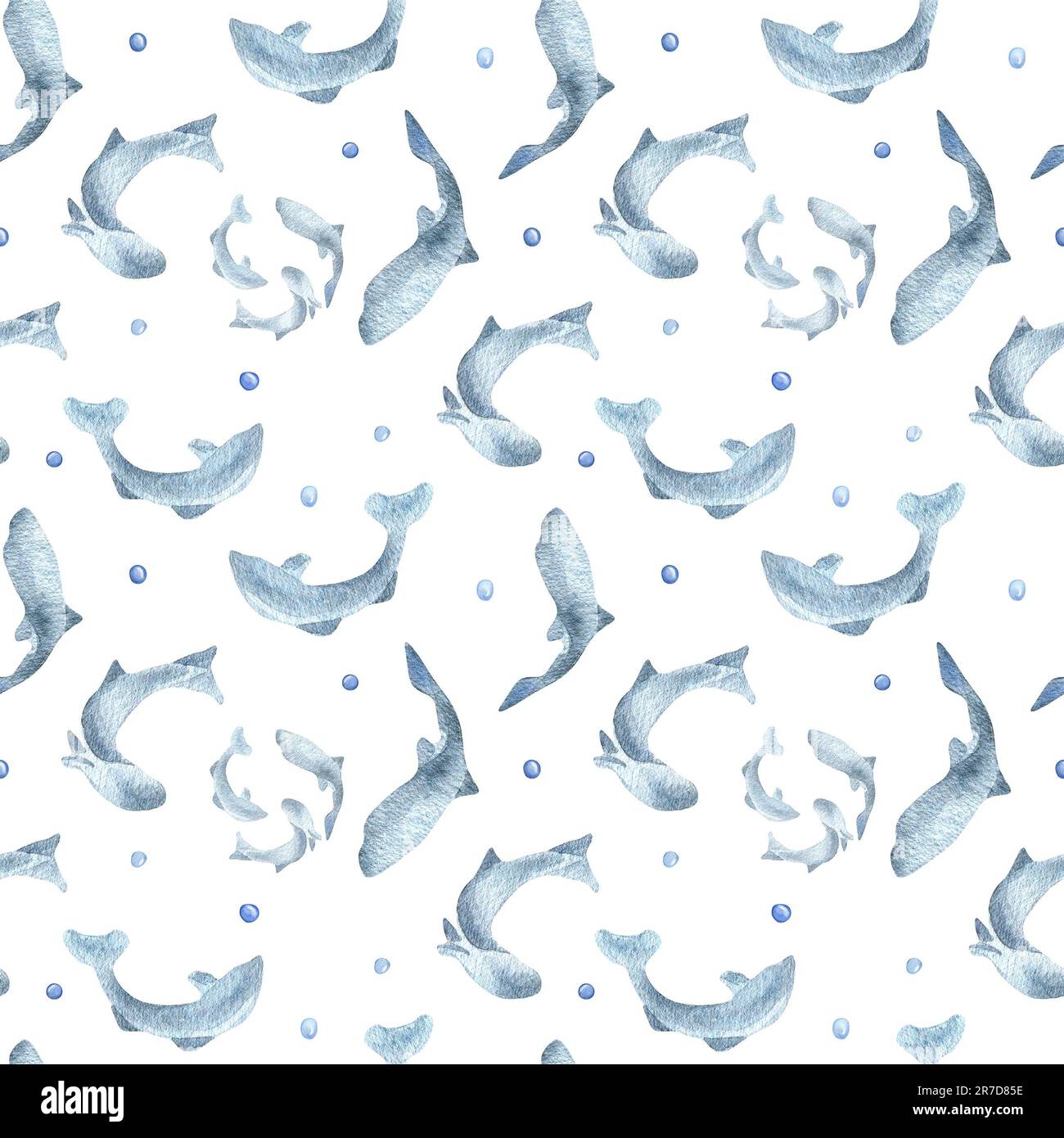 Fish silhouettes salmon, trout watercolor seamless pattern isolated on ...