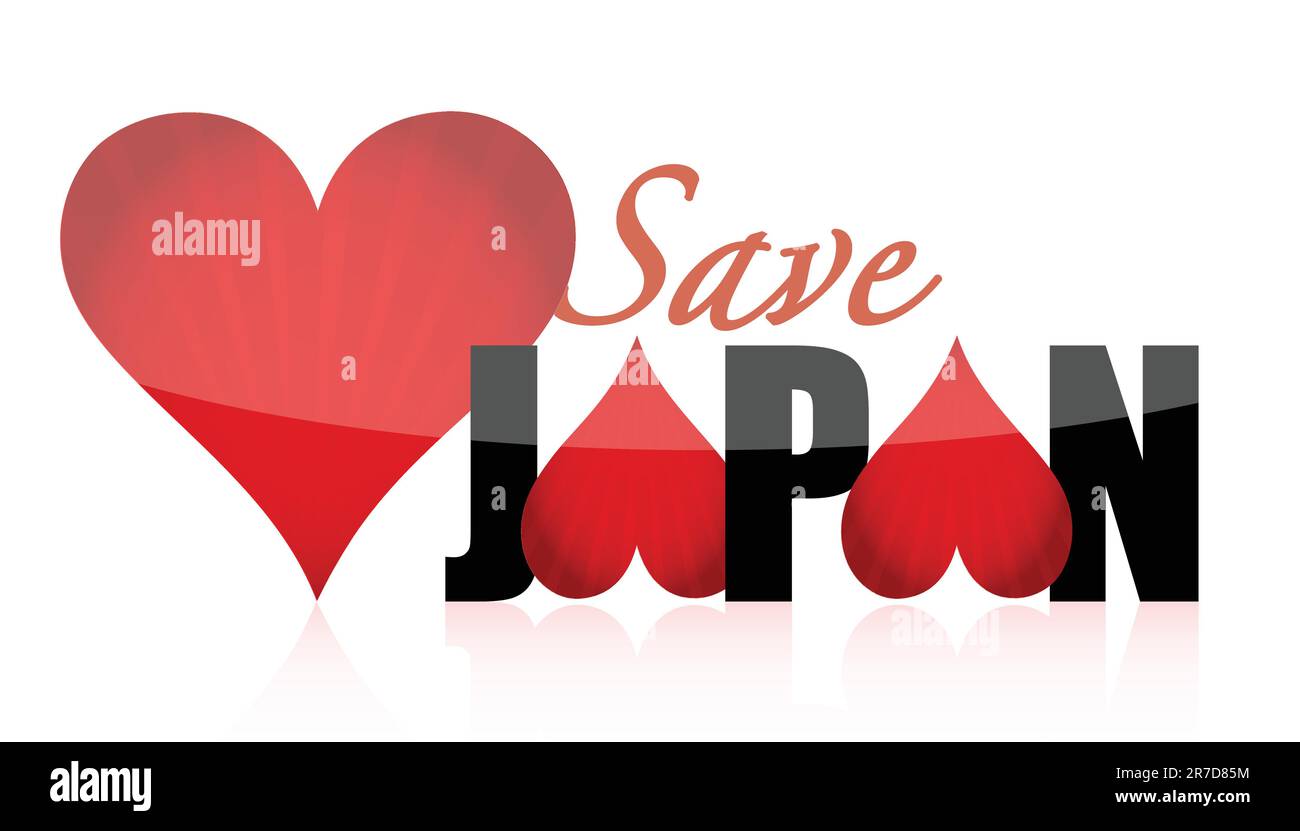 Help save japan hearts illustration design isolated over a white ...