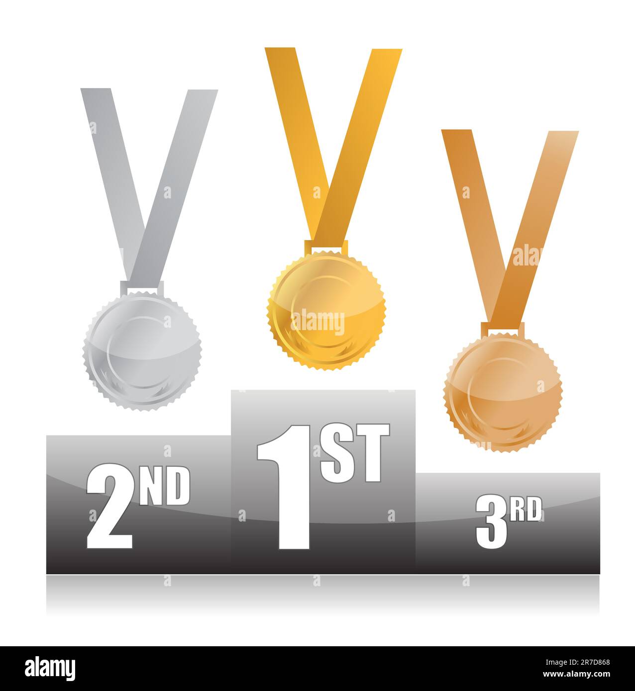 Podium with gold, silver and bronze medals isolated over a white ...