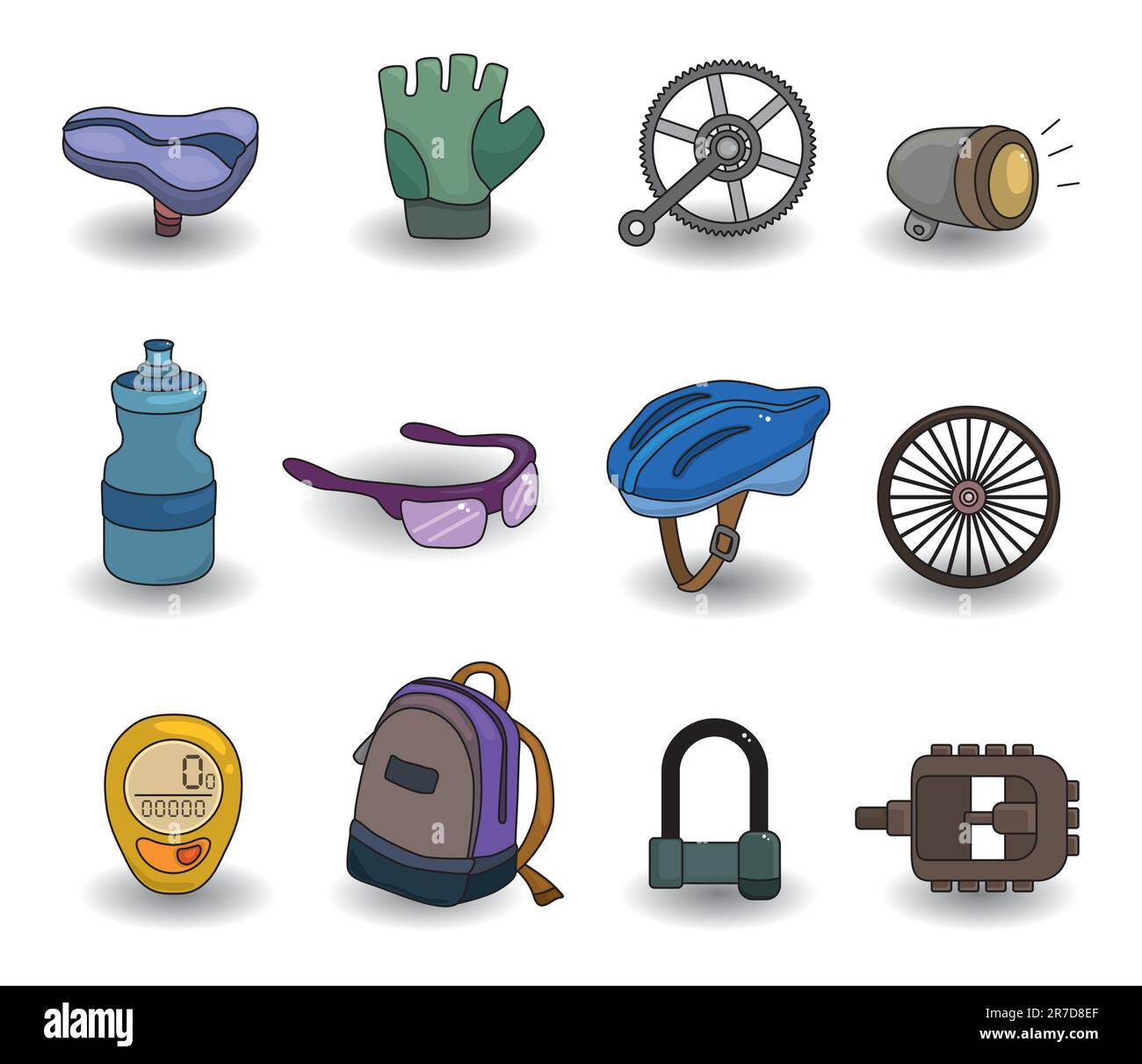 cartoon bicycle equipment icon set Stock Vector Image & Art - Alamy