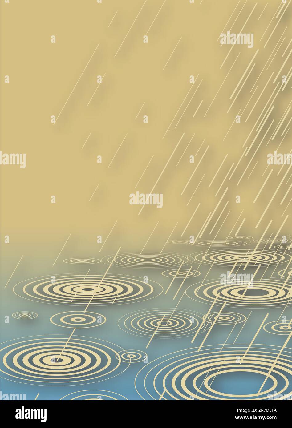 Editable vector illustration of rain falling into water with background ...