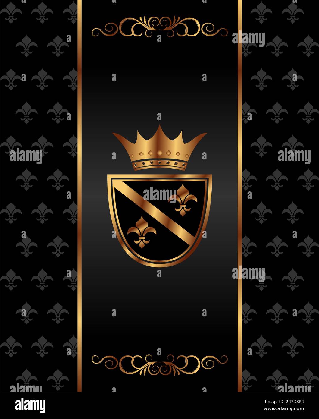 Illustration vintage dark golden card with heraldic elements - vector ...