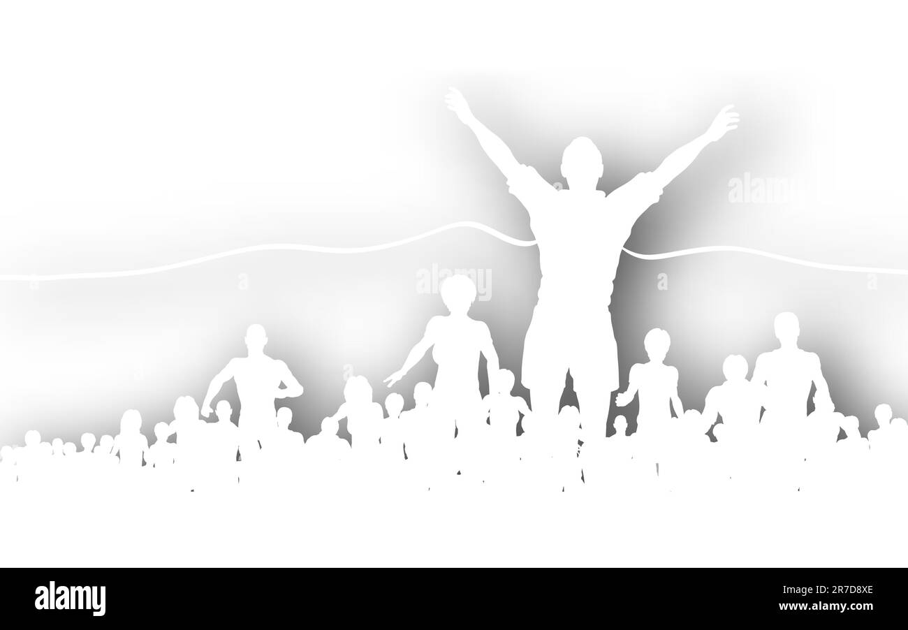 Editable vector cutout of a man winning a race with background shadow ...