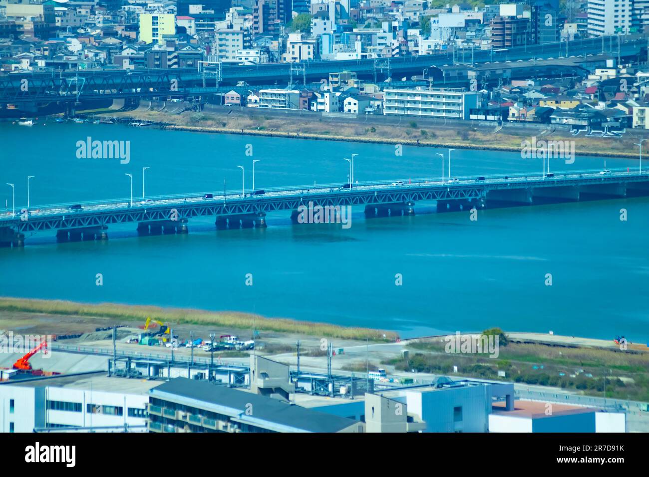 A panorama cityscape near Yodo river in Osaka telephoto shot Stock ...
