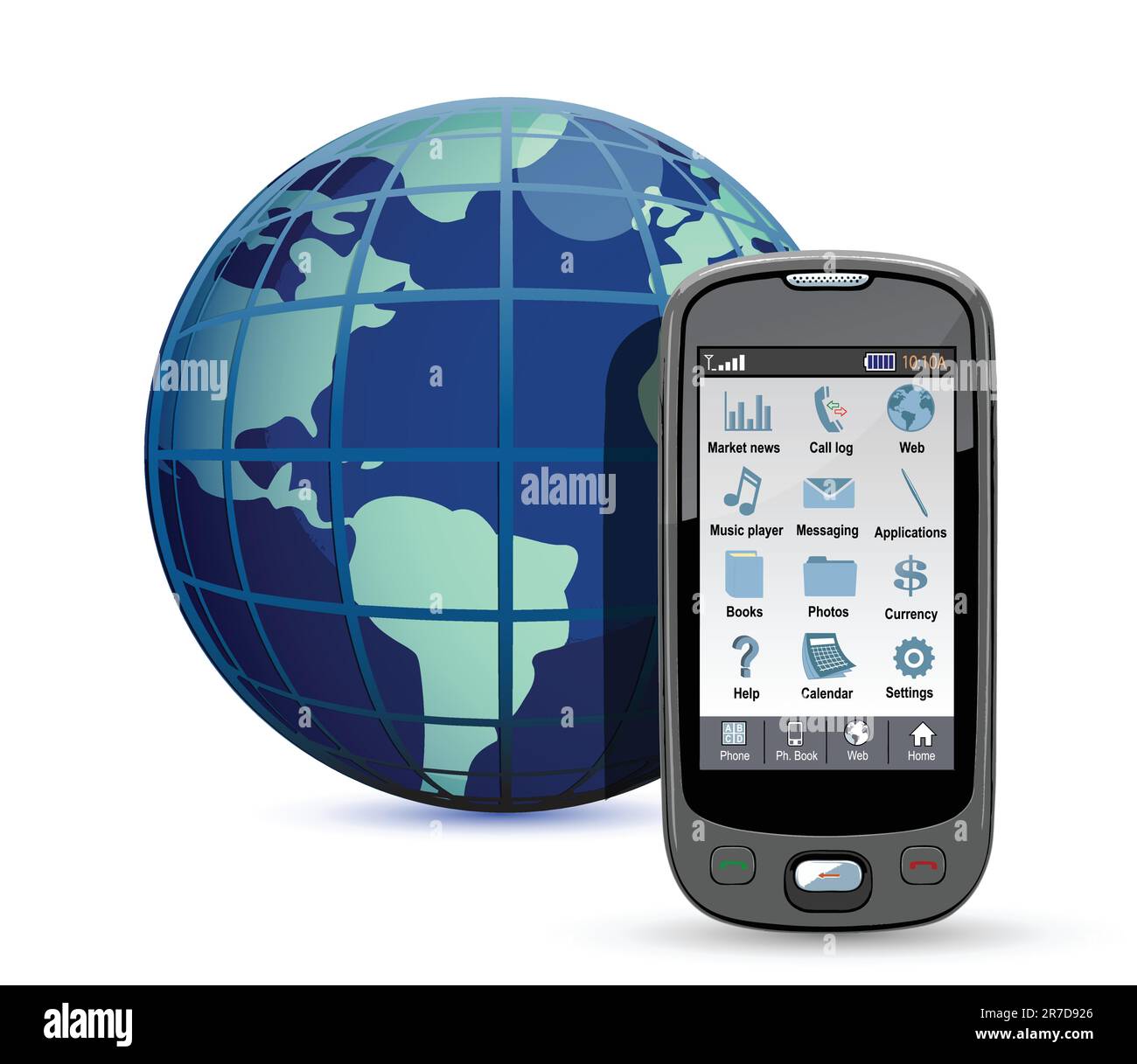 Mobile phone with globe on a white background. International calls ...