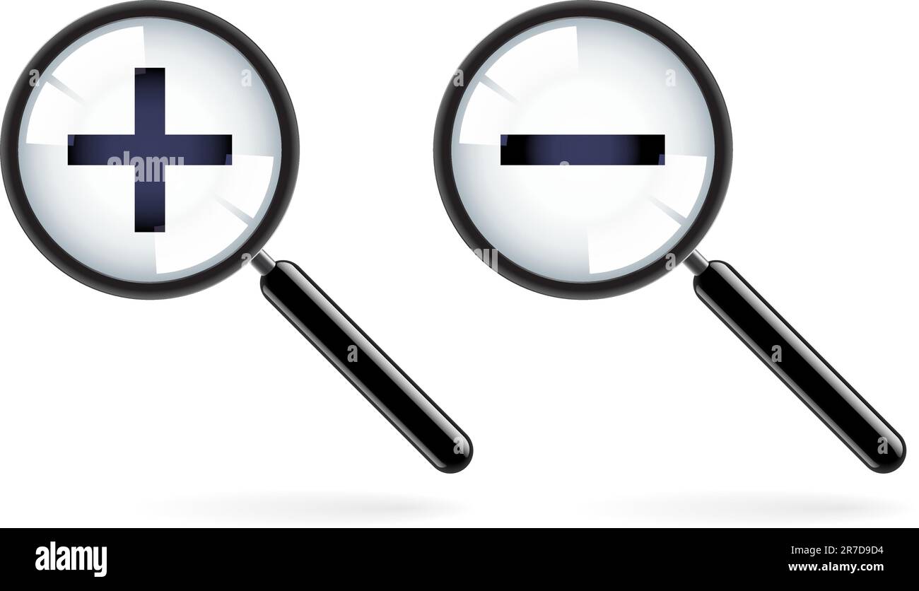 Monochromatic increase-decrease magnifiers icons. Illustration on white background for design ...