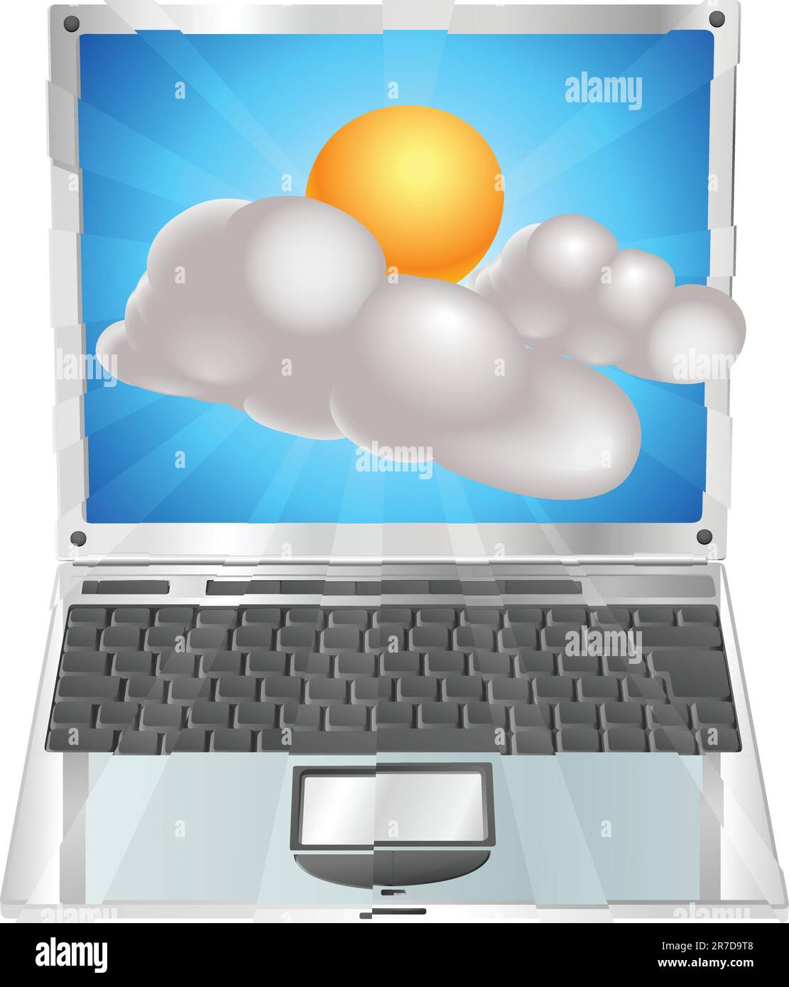 Weather sun and cloud icon coming out of laptop screen concept Stock ...