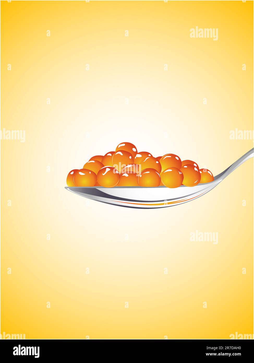 The spoon with red caviar on a yellow background Stock Vector Image ...