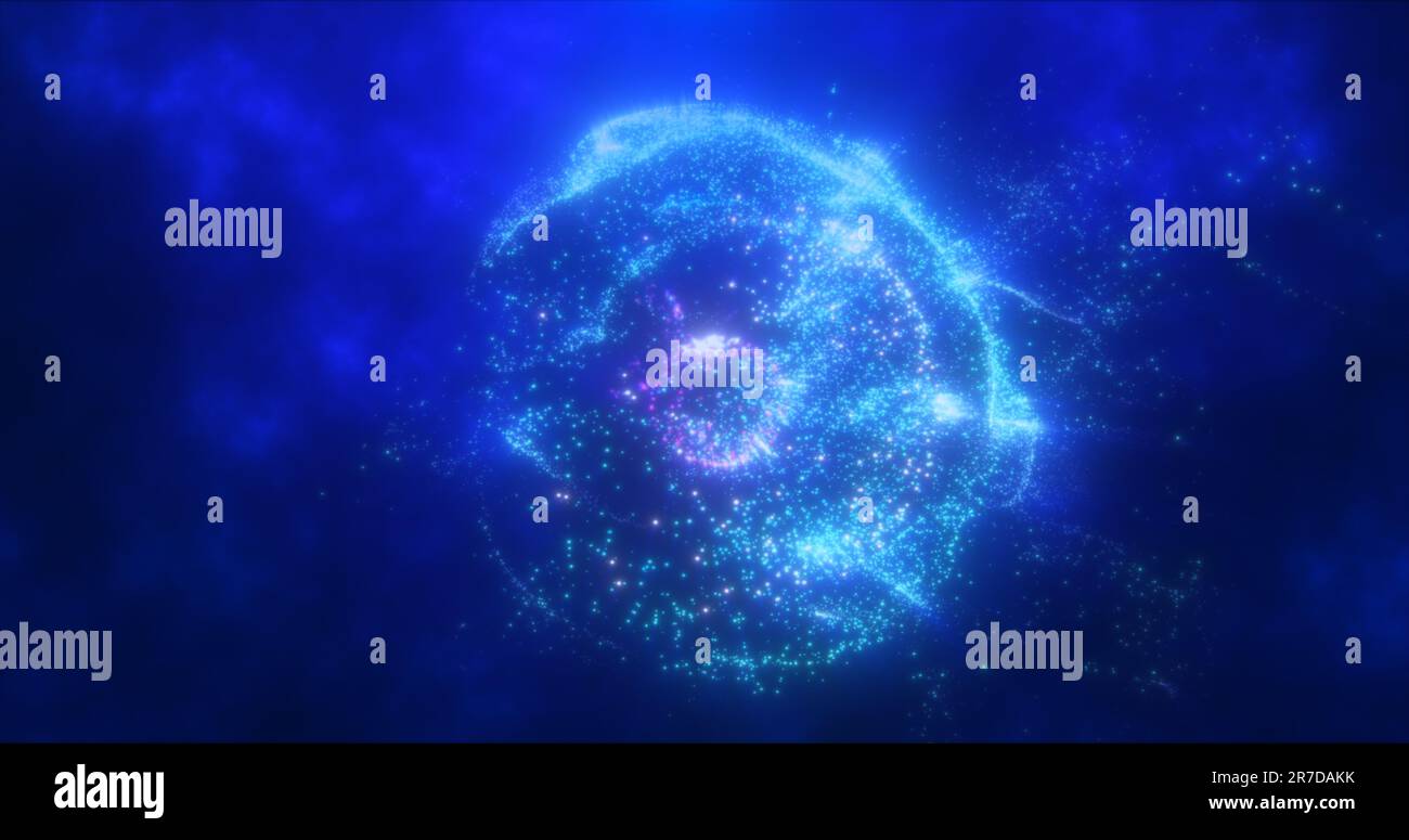 Abstract round blue particle sphere glowing energy science futuristic ...