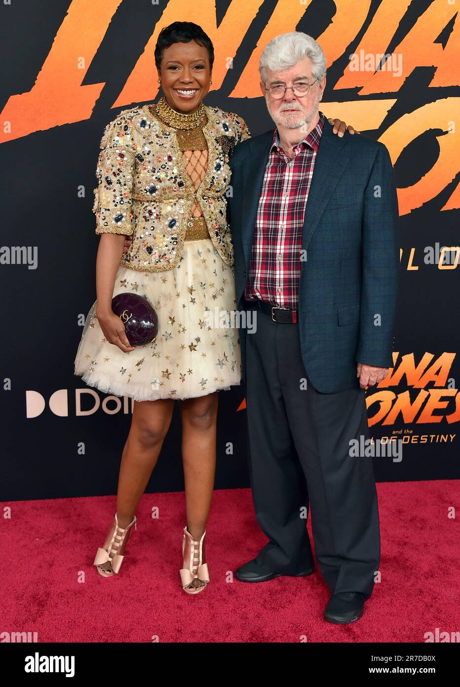 Mellody Hobson, left, and George Lucas arrive at the premiere of ...