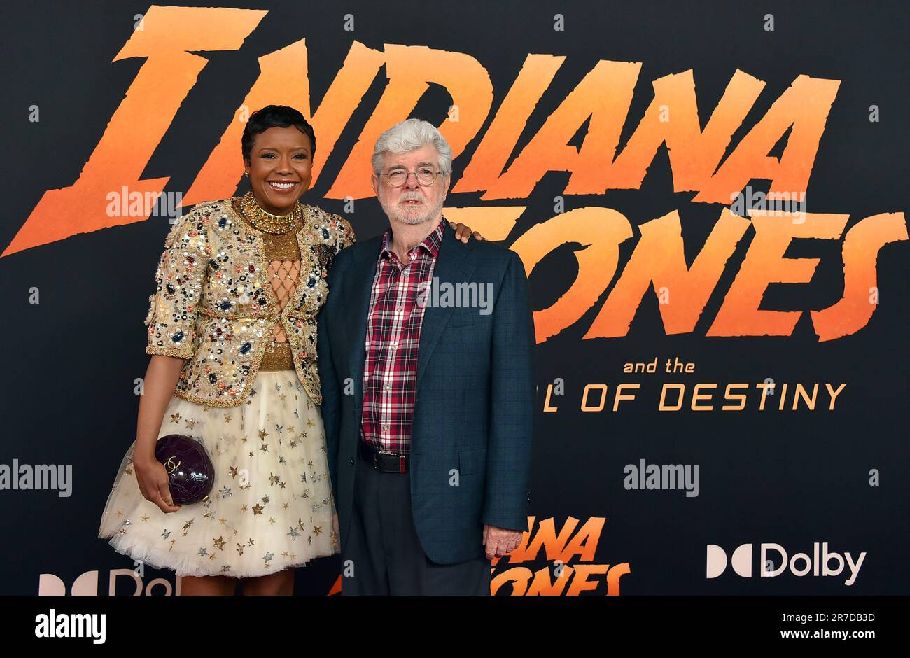 Mellody Hobson, left, and George Lucas arrive at the premiere of ...